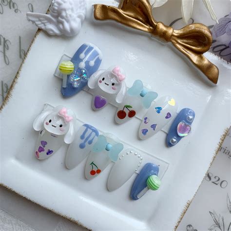Almond Nail Shape Sanrio Cinnamoroll Bowkont Nail Fullovenail