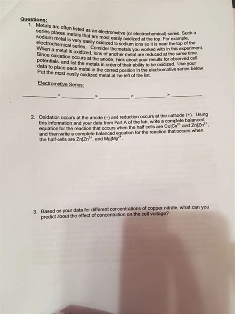 Solved Electrochemistry LabReport Voltaic Voltage Anode Chegg Com