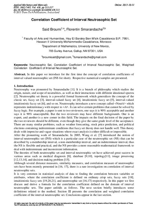 Pdf Correlation Coefficient Of Interval Neutrosophic Set