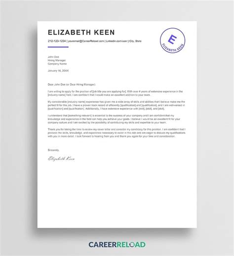 Job Application Cover Letter Template Word