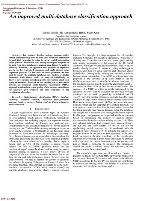 Pdf An Improved Multi Database Classification Approach