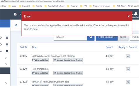 Patch Tester On J With J Patch Test Fails To Add A Patch To Test Issue Joomla