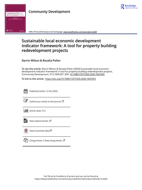 Sustainable Local Economic Development Indicator Framework A Tool For