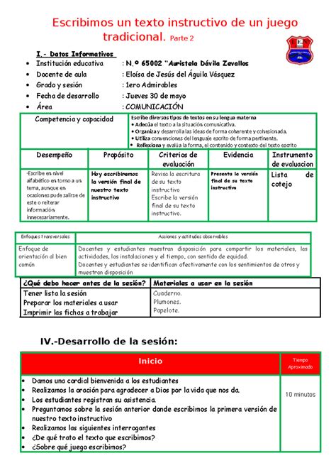 Comu 31 De Mayo Escribimos Un Juego Escribimos Un Texto Instructivo De Un Juego Tradicional