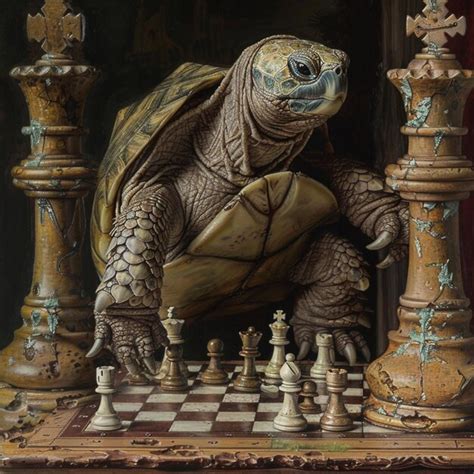 turtle playing chess with bishop premium ai generated image