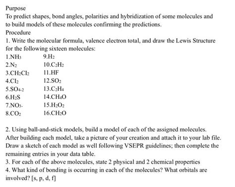 Solved Purpose To Predict Shapes Bond Angles Polarities