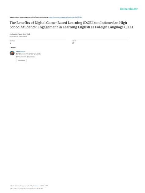 The Benefits Of Digital Game Based Learning Dgbl O Pdf Learning English As A Second Or