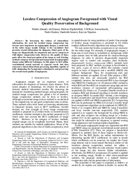 Pdf Lossless Compression Of Angiogram Foreground With Visual Quality