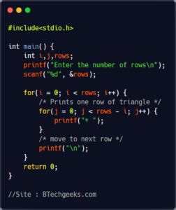 C Program To Print Inverted Right Triangle Star Pattern BTech Geeks