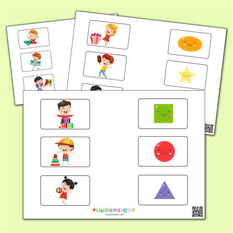 kindergarten printable game match shapes and objects
