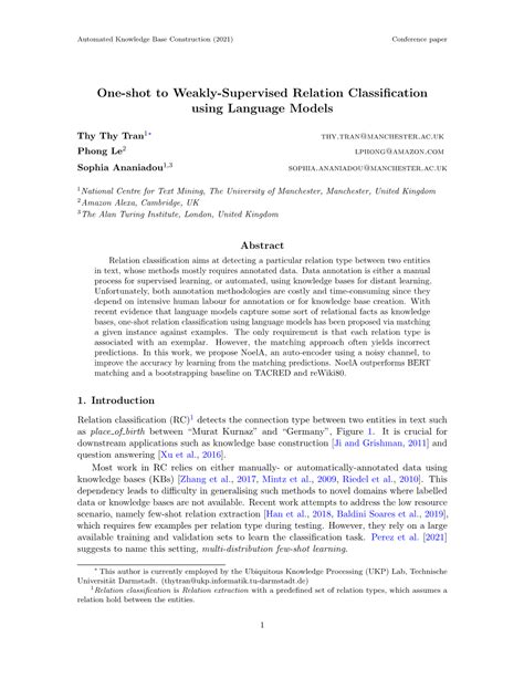 One Shot To Weakly Supervised Relation Classification Using Language Models Docslib