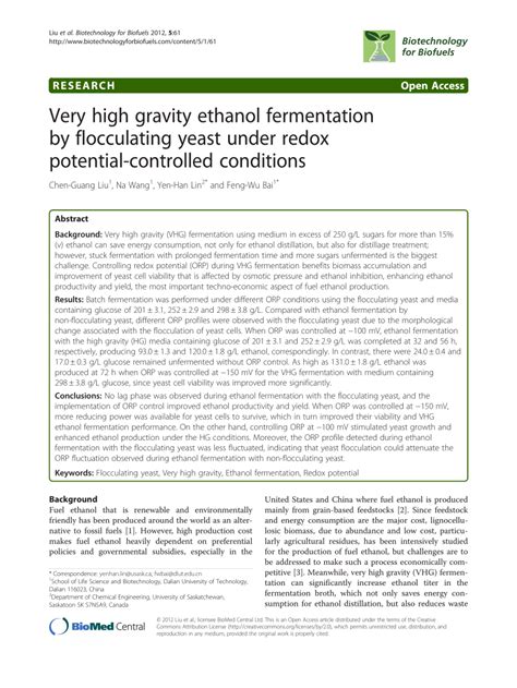 Pdf Very High Gravity Ethanol Fermentation By Flocculating Yeast