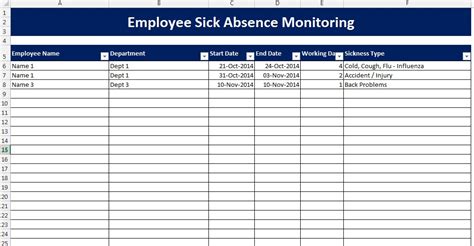 Excel Spreadsheet Employee Staff Holiday And Sickness Planner Calendar Reusable