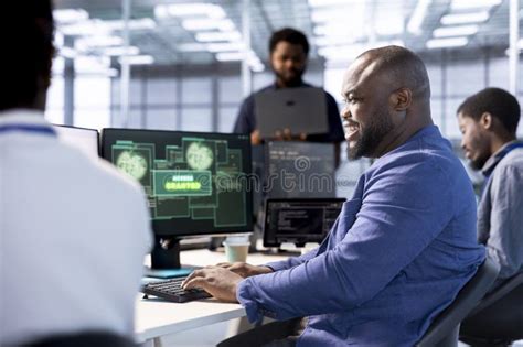 Cheerful Engineer In Data Center Getting Access Granted Notification