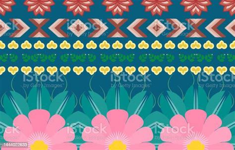 꽃 화려한 직물 전통적인 동양 배경에 기하학적 민족 패턴 카펫 벽지 의류 포장 바틱 벡터 일러스트레이션 자수 스타일에 대 한 디자인 0명에 대한 스톡 벡터 아트 및 기타