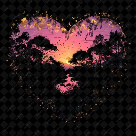 Vibrant Neon Rococo Forest In A Heart Shaped Silhouette Land Png Neon