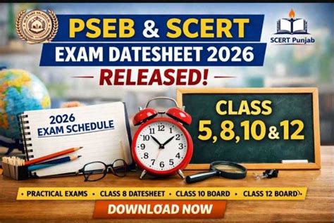 Punjab News Online Pseb And Scert Datesheet 2026 Download Class 5 8