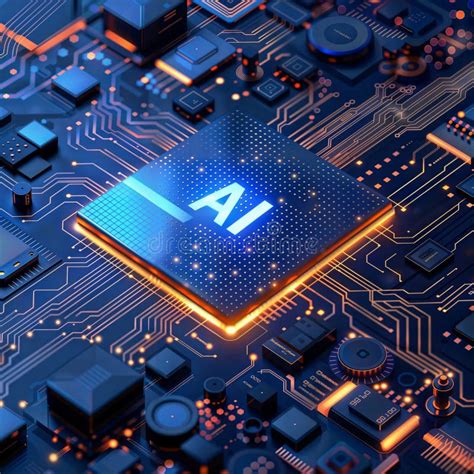 Glowing Ai Chip On Detailed Circuit Board Generative Ai Stock Illustration Illustration Of