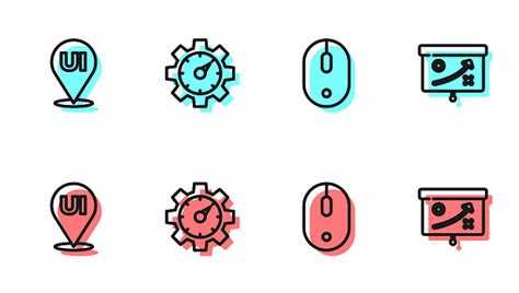 Set Line Computer Mouse Ui Or Ux Design Website Statistic And Planning