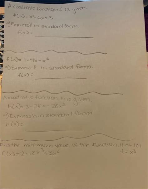 solved a quadratic function f is given f x x2−6x 3 a