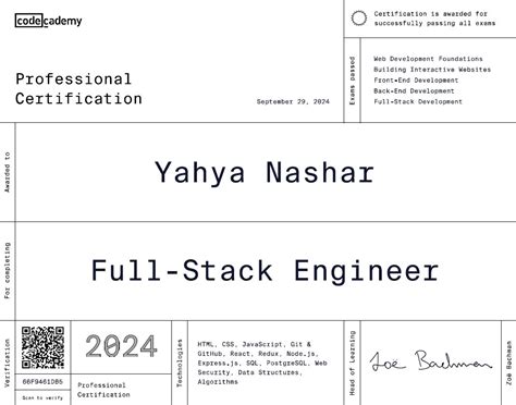 Yahya Nashar On Linkedin Codecademy Fullstackengineer Webdevelopment React Nodejs Postgresql