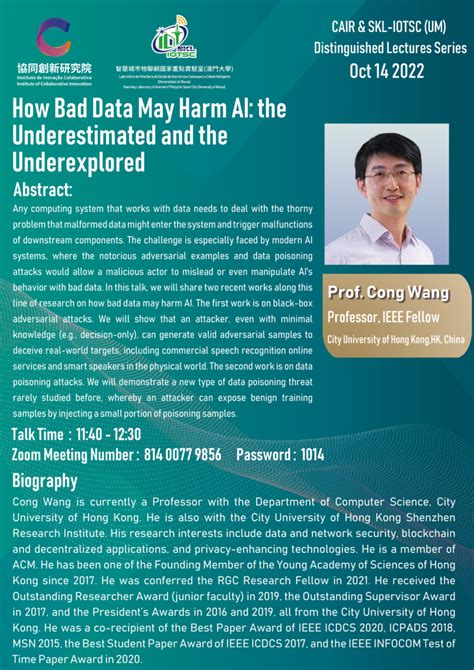 Cair And Iotsc Distinguished Lectures Series Workshop On Ai Security And