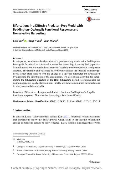 Bifurcations In A Diffusive Predator Prey Model With Beddington Deangelis Functional Response