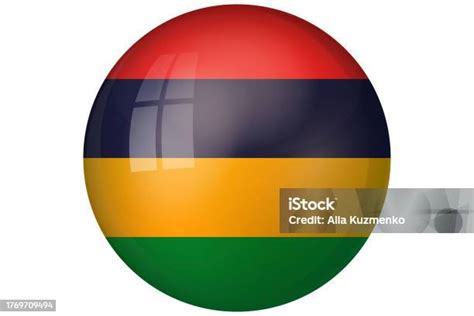 모리셔스의 국기 공식 색상의 모리셔스 국가 상징 템플릿 아이콘입니다 추상 벡터 배경입니다 둥근 유리 라이트 볼 3d 큰 거품 구체 0명에 대한 스톡 벡터 아트 및 기타