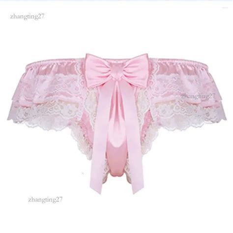 Underpants Men Lace See Through Sissy Panties Sexy Satin G String Thong