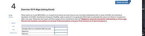 solved 2 check my work 4 exercise 13 11 algo using excel