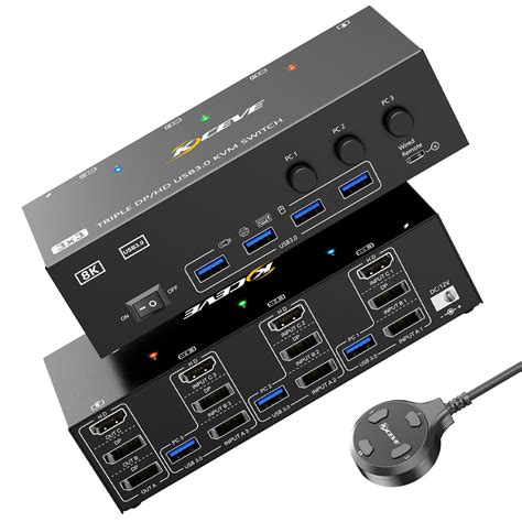 Buy 8k Kvm Switch 3 Monitors 3 Computers Hdmi Displayport Kceve Usb 3 0 Dp Kvm Switcher 8k