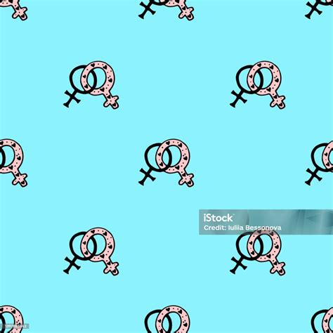 금성의 두 교차 기호의 벡터 원활한 패턴 낙서 스타일의 여성 성별 기호 여자는 조합을 사랑합니다 Lgbt 레즈비언 사랑 게이