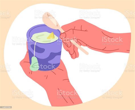 레몬과 뜨거운 차 한잔 뜨거운 음료를 들고 있는 만화 손 흰색 배경에 격리된 찻잔 개체 그룹에 대한 스톡 벡터 아트 및 기타