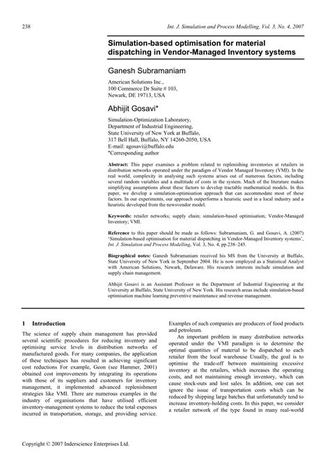 Pdf Simulation Based Optimisation For Material Dispatching In Vendor