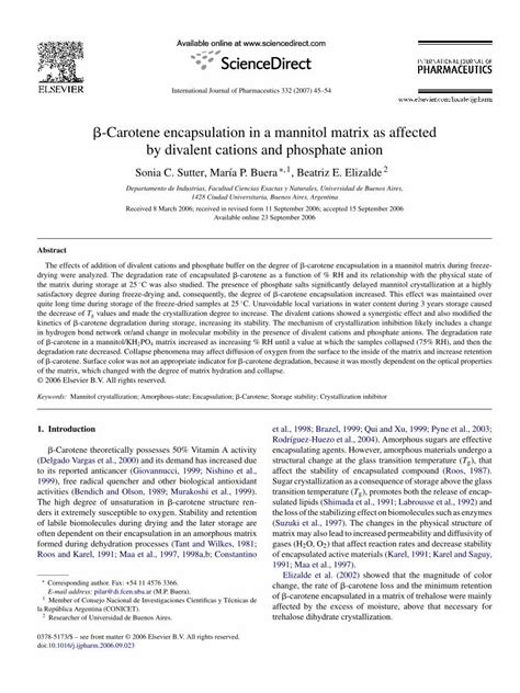 Pdf β Carotene Encapsulation In A Mannitol Matrix As Affected By Divalent Cations And