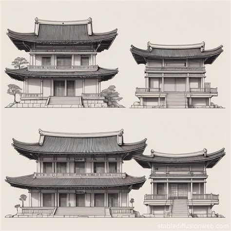 Bikan Historical Area Buildings Three View Drawing Stable Diffusion Online