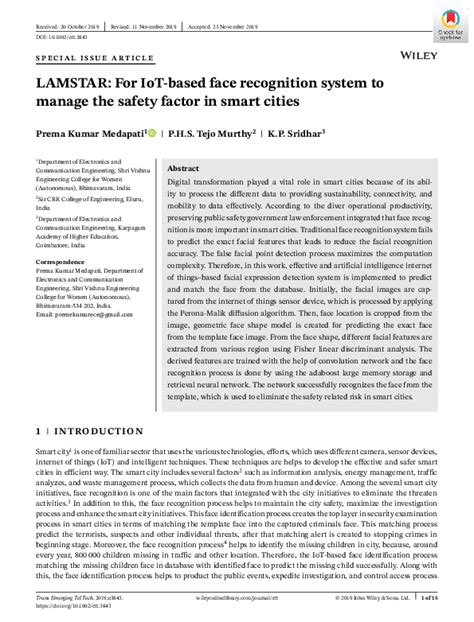 Pdf Lamstar For Iot‐based Face Recognition System To Manage The Safety Factor In Smart Cities