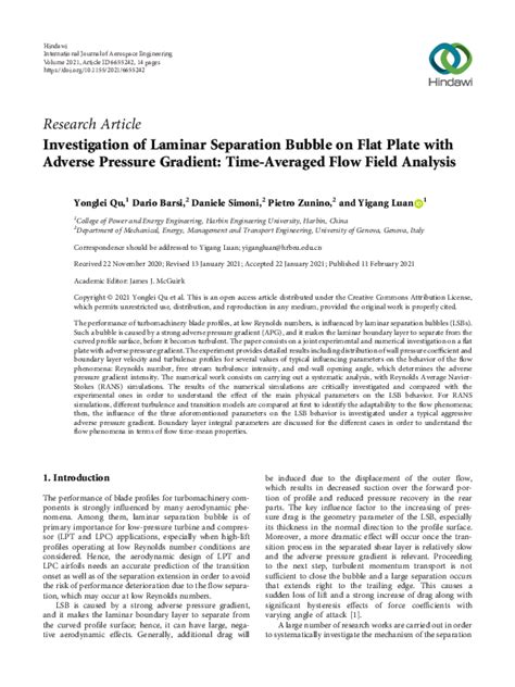 Pdf Investigation Of Laminar Separation Bubble On Flat Plate With