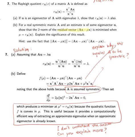 solved this 7 the rayleigh quotient ra 20 of a matrix a
