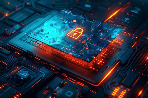 padlock over glowing abstract electronic circuit background data