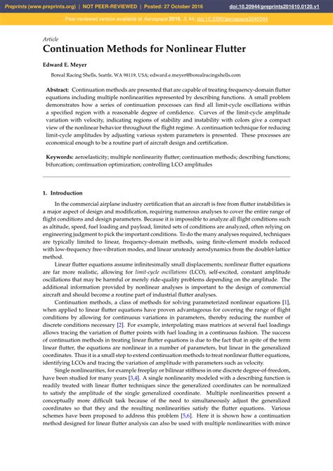 Pdf Continuation Methods For Nonlinear Flutter