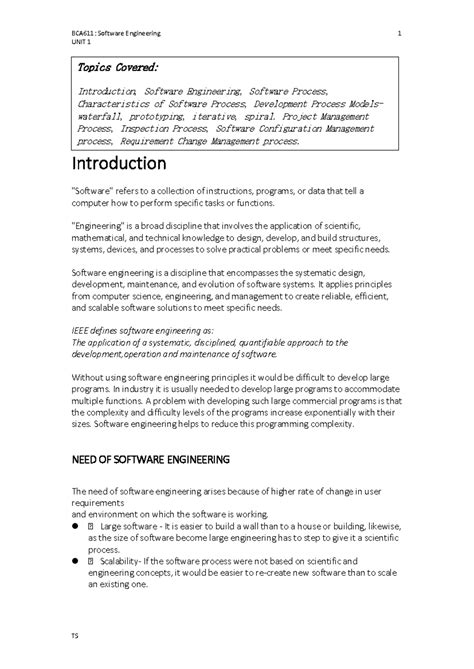 Software Engineering Unit1 Unit 1 Introduction Software Refers To A