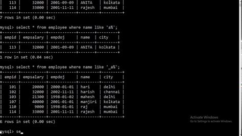 mysql database tutorial like predicate string pattern matching in