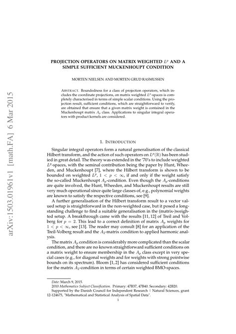Pdf Projection Operators On Matrix Weighted L P And A Simple Sufficient Muckenhoupt Condition