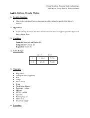 PHY L Lab UniformCircularMotion Pdf Group Members Breanna Smith Submitting Akili Myers