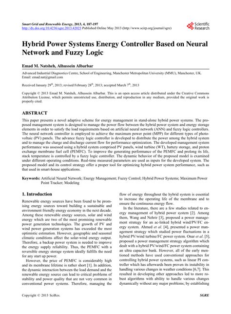 Pdf Hybrid Power Systems Energy Controller Based On Neural Network And Fuzzy Logic