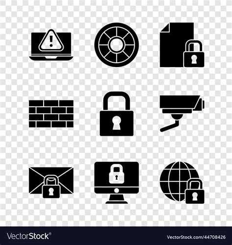 Set Laptop With Exclamation Mark Safe Document Vector Image