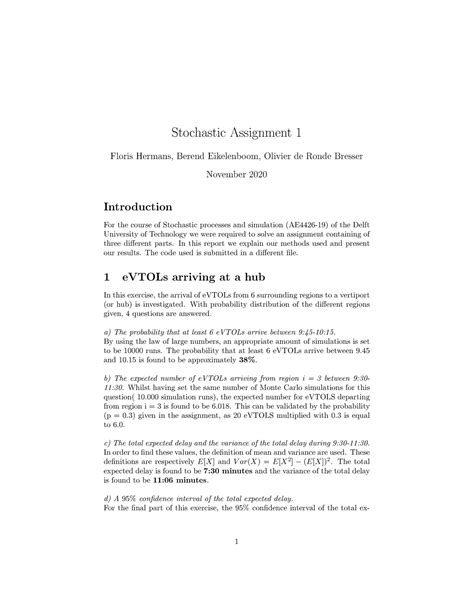 Stochastic Assignment 1 In This Report We Explain Our Methods Used