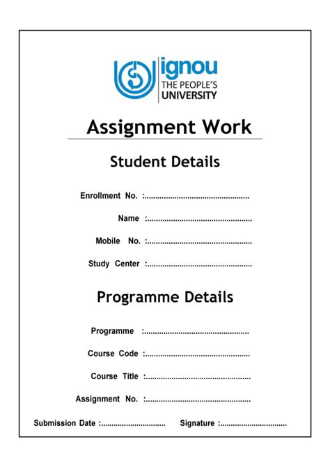 Editable Ignou Assignment Cover Page Dr Vinesh Kumar
