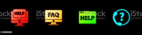 컴퓨터 모니터 및 도움말 Faq 브라우저 및 전화 24시간 지원 아이콘을 설정합니다 벡터 24에 대한 스톡 벡터 아트 및 기타